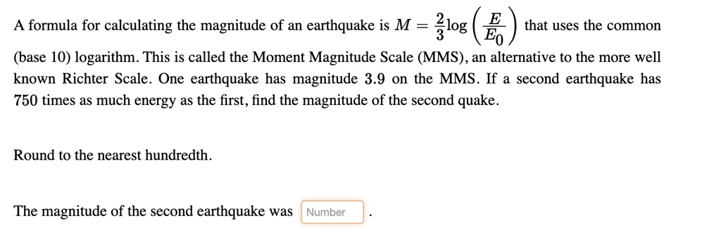 a formula for calculating the magnitude of an earthquake is m zlog eo ...
