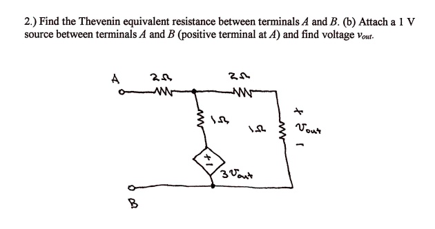 SOLVED: 2.Find the Thevenin equivalent resistance between terminals A and B.(b Attach a 1 V ...