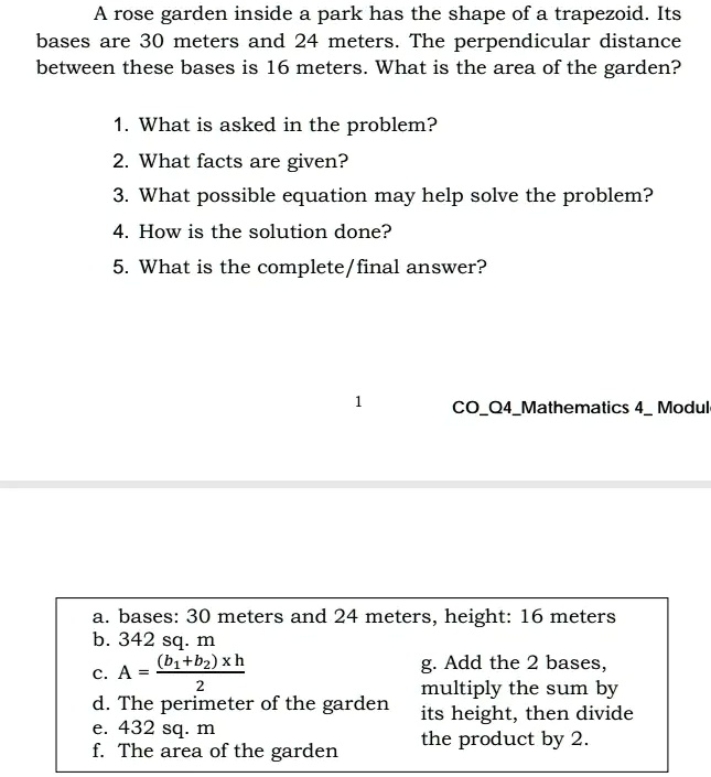 SOLVED: A rose garden inside park has the shape of a trapezoid Its ...