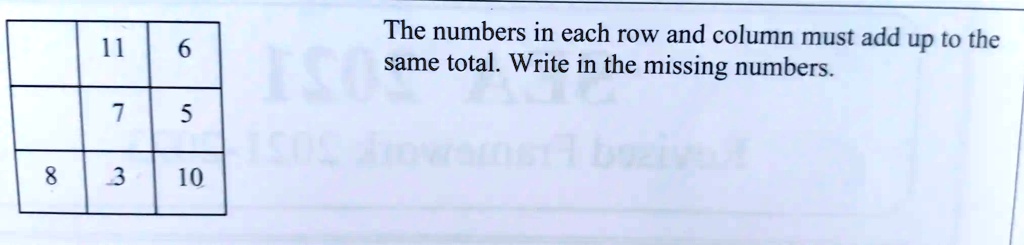 11 6 The numbers in each row and column must add up to the same total ...