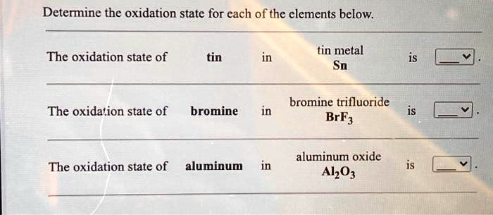 determine the oxidation state for each of the elements below tin metal ...