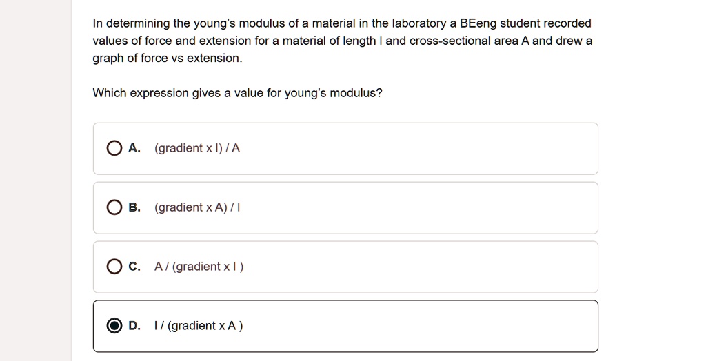 SOLVED: In determining the Young's modulus of a material in the ...