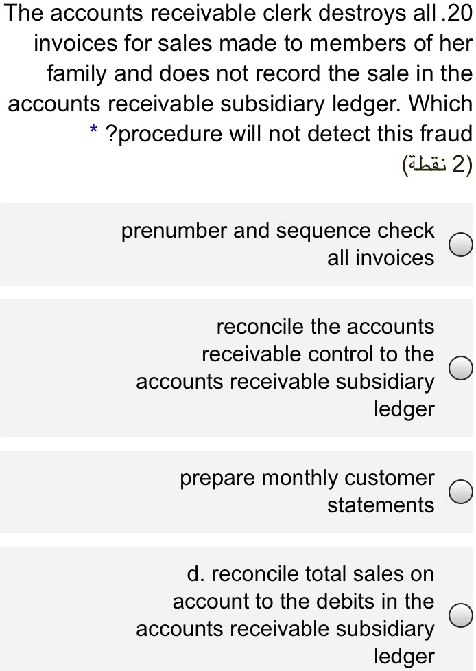 The accounts receivable clerk destroys all.20 invoices for sales made ...