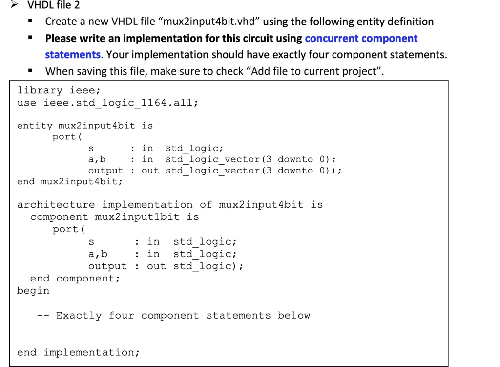 Solved I Need To Write Vhdl Code For A 2 Input 4 Bit Wide Multiplexer Using Concurrent