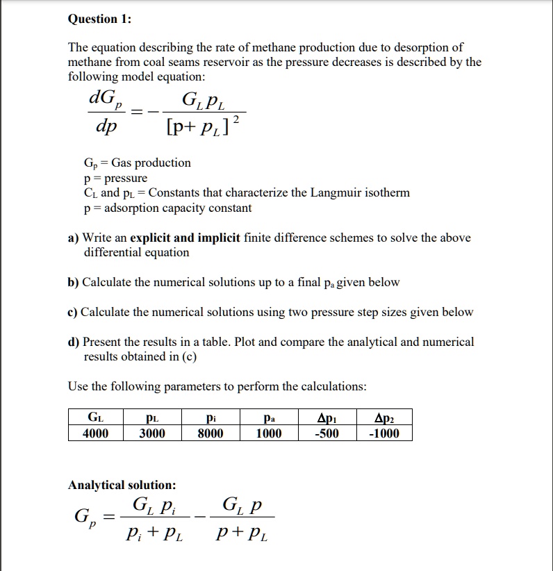 [GET ANSWER] Question 1: The equation describing the rate of methane ...
