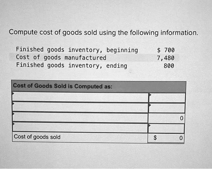SOLVED: Compute cost of goods sold using the following information ... SOLVED: Compute cost of goods sold using the following information ...