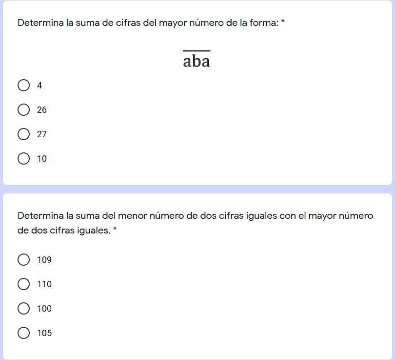 1determina la suma de cifras del mayor numero de la forma aba alternativas 4 26 27 10 2determina ...