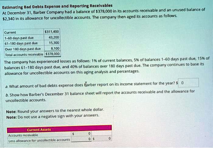 SOLVED: Estimating Bad Debts Expense and Reporting Receivables At ...