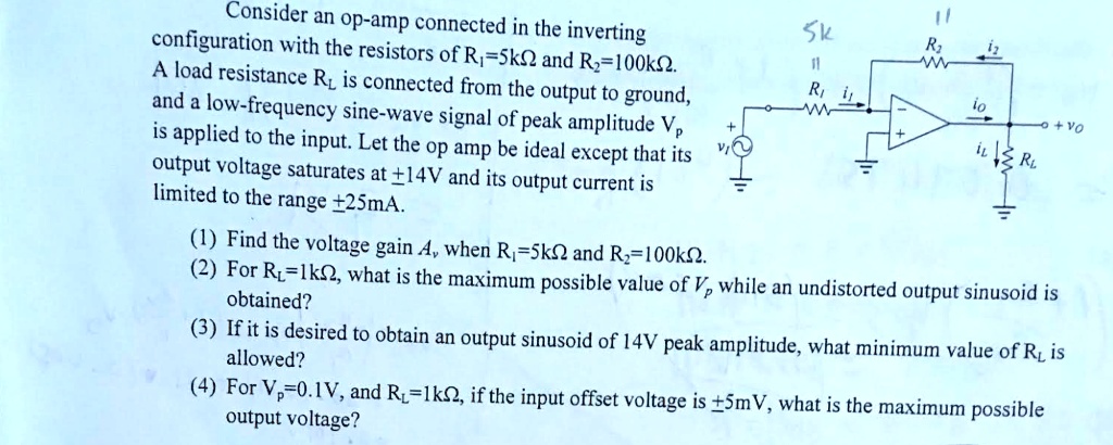 SOLVED: Consider an op-amp connected in the inverting configuration with the resistors of R1 ...