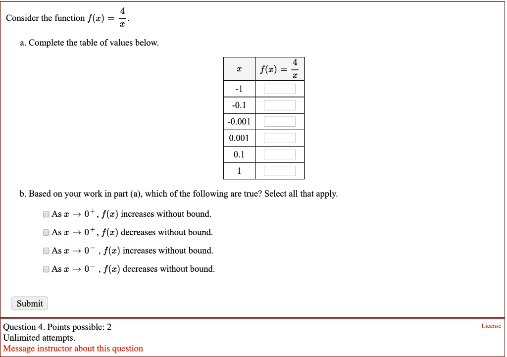 consider the function fz complete the table of values below fz 0001 ...