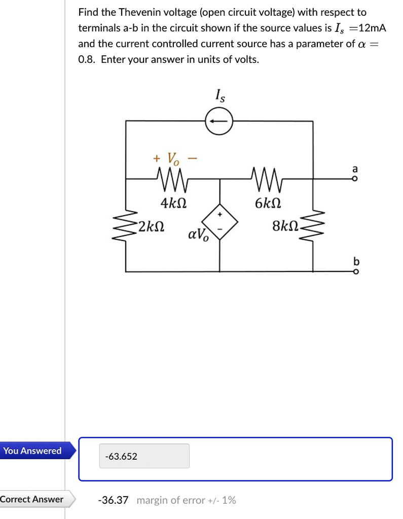 Find the Thevenin voltage (open circuit voltage) with respect to terminals a-b in the circuit ...