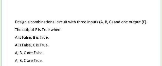 Solved Design A Combinational Circuit With Three Inputs A B C And One Output F The
