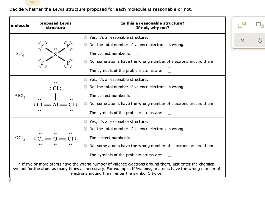 decide whether the lewis structure proposed for each molecule is ...