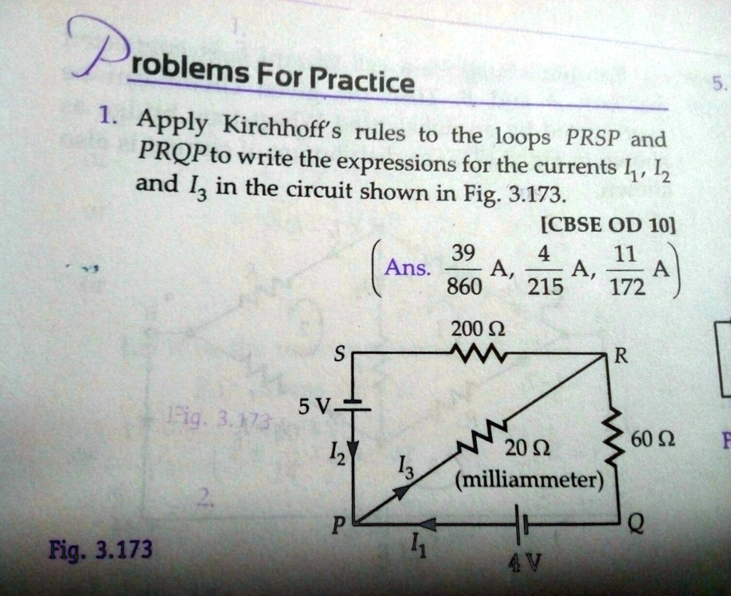 SOLVED: Please, anyone, do it. Problems For Practice 5 1. Apply Kirchhoff's rules to the loops ...
