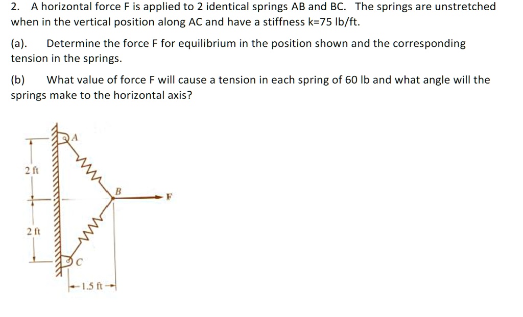 2 a horizontal force f is applied to 2 identical springs ab and bc the ...
