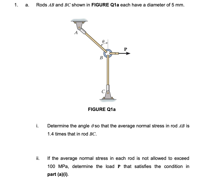 SOLVED: 1. a. Rods AB and BC shown in FIGURE Q1a each have a diameter ...