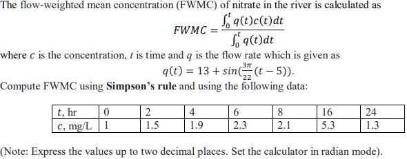 SOLVED: The flow-weighted mean concentration (FWMC) of nitrale in the ...