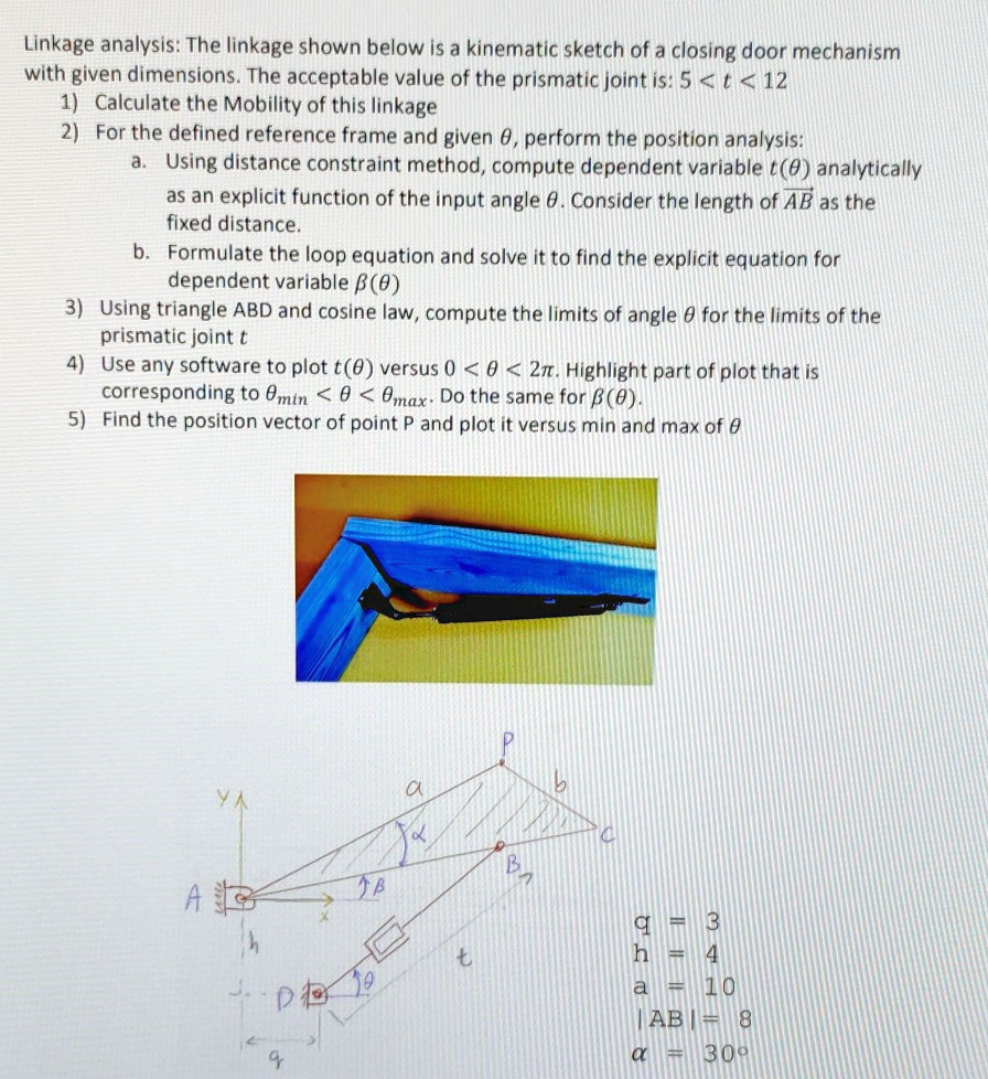 Linkage analysis: The linkage shown below is a kinematic sketch of a closing door mechanism with ...