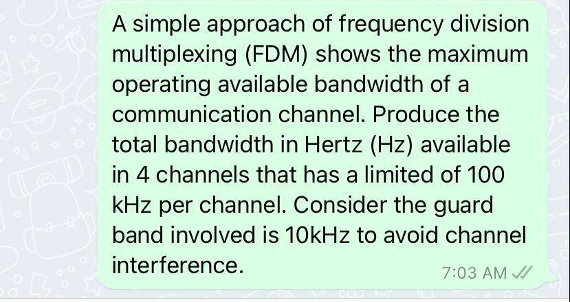 A simple approach of frequency division multiplexing (FDM) shows the ...