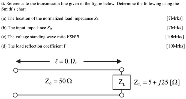 ii. Reference to the transmission line given in the figure below, determine the following using ...