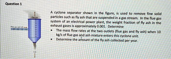 SOLVED: Question 1 cyclone separator shown In the figure is used remove ...