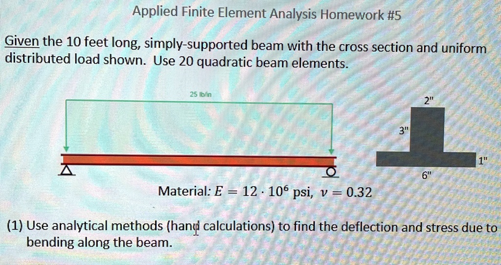 Applied Finite Element Analysis Homework #5 Given the 10 feet long, simply-supported beam with ...