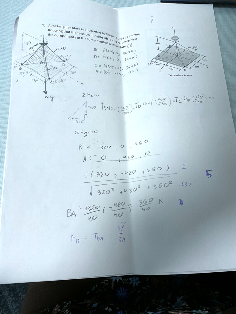 2 a rectangular plate is supported by three cables as shown knowing ...
