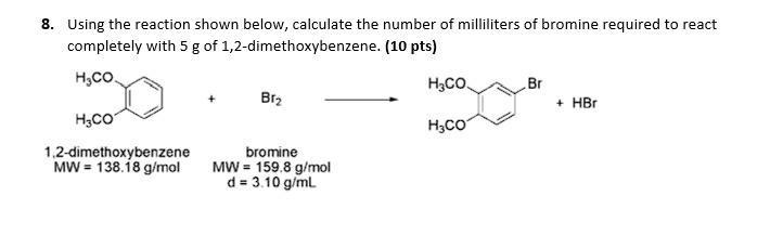 SOLVED: Using the reaction shown below, calculate the number of milliliters of bromine required ...