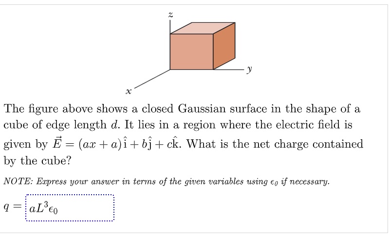 The figure above shows a closed Gaussian surface in the shape of a cube ...