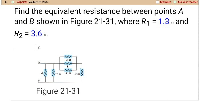 SOLVED: adointe Salker? ?1P337 Dles Ack Yoli Teachel Find the equivalent resistance between ...