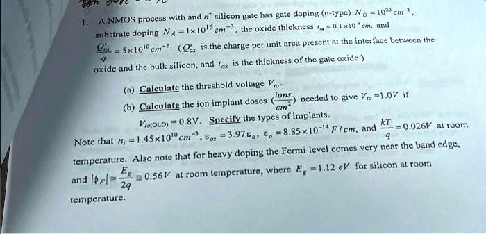 1. A NMOS process with and n^+ silicon gate has gate doping (n-type) ND ...