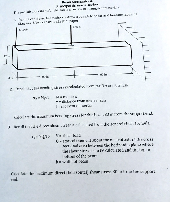 SOLVED: Beam Mechanics Principal Stresses Review The pre-lab worksheet ...