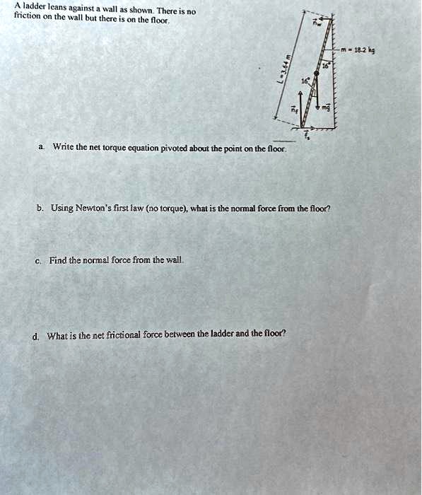 SOLVED: A ladder leans against a wall as shown. There is no friction on ...
