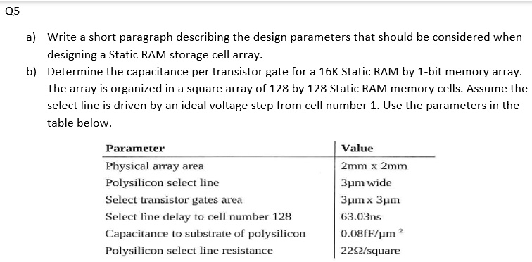 SOLVED: a) Write a short paragraph describing the design parameters that should be considered ...