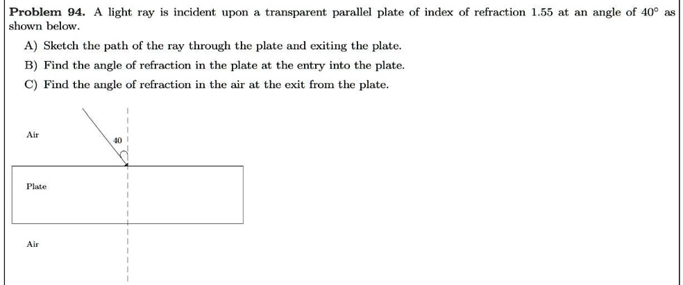 SOLVED: Problem 94. A light ray is incident upon a transparent parallel ...