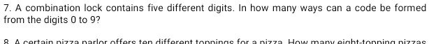 SOLVED: A combination lock contains five different digits In how many ways can code be formed ...