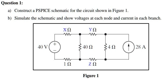 SOLVED: use X=1, Y=3, Z=9 The circuits schematic in PSPICE with the values of voltages and ...