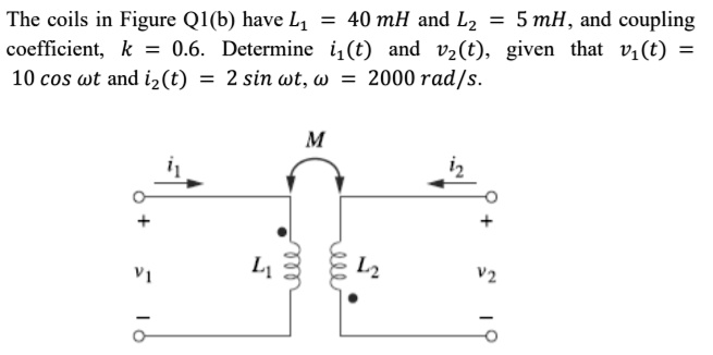 SOLVED: a) Two coils are mutually coupled, with L1 = 25 mH, L2 = 60 mH ...