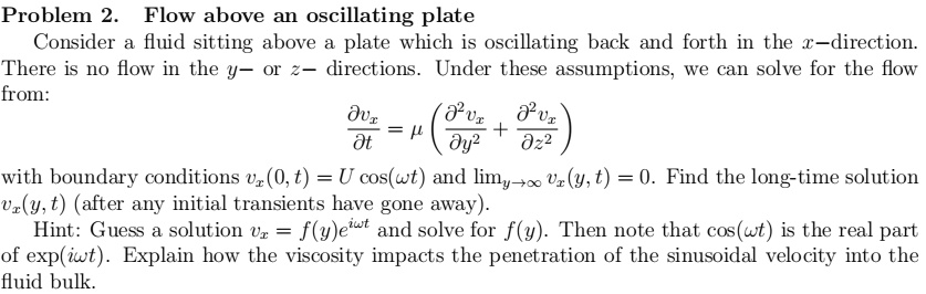 SOLVED: Problem 2. Flow above an oscillating plate Consider a fluid ...