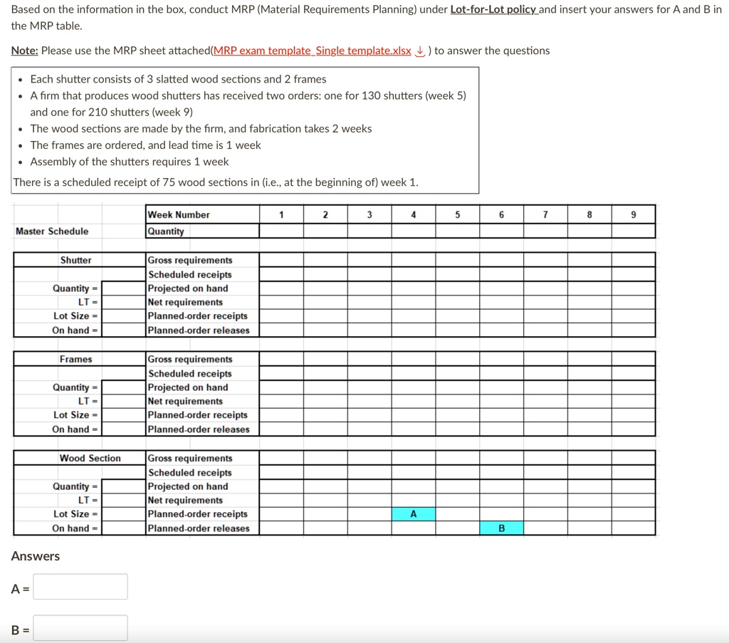 SOLVED: the MRP table. Note:Please use the MRP sheet attached(MRP exam ...