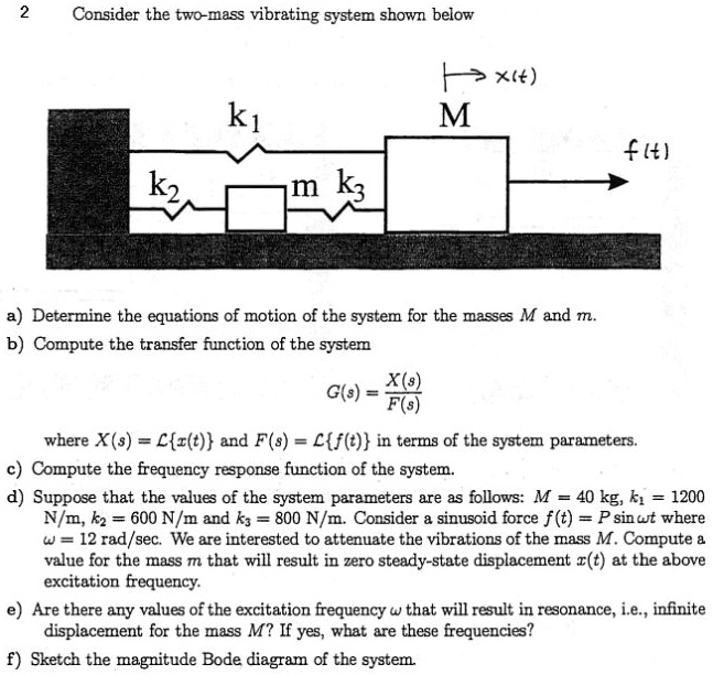 consider the two mass vibrating system shown below determine the ...