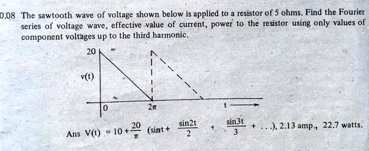 SOLVED: 0.08 The sawtooth wave of voltage shown below is applied to ...