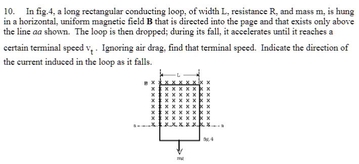 SOLVED: 10. In fig.4 long rectangular conducting loop: of width L; resistance R and mass m is ...
