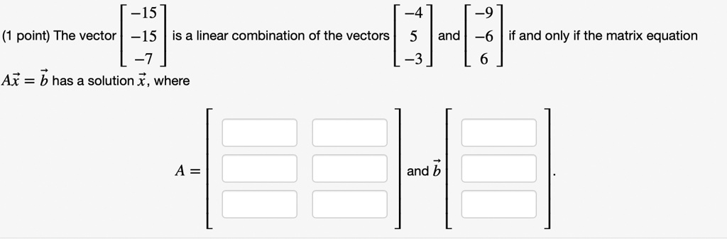 Solved 15 9 Point The Vector 15 Is A Linear Combination Of The Vectors And 6 If And Only