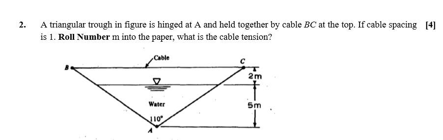 2. A triangular trough in figure is hinged at A and held...