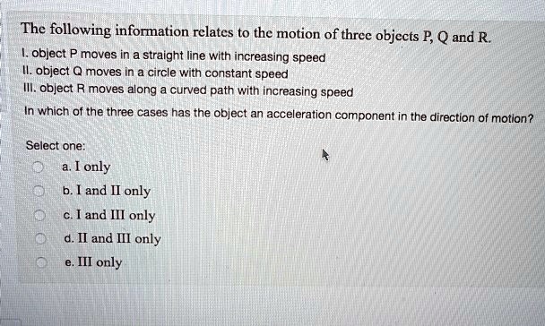 The following information relates to the motion of three objects P, Q ...