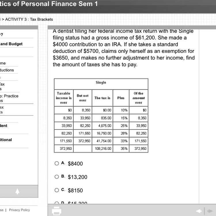 tics of Personal Finance Sem 1 > ACTIVITY 3: Tax Brackets ? and Budget ...