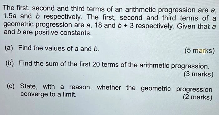 SOLVED: The first, second, and third terms of an arithmetic progression ...
