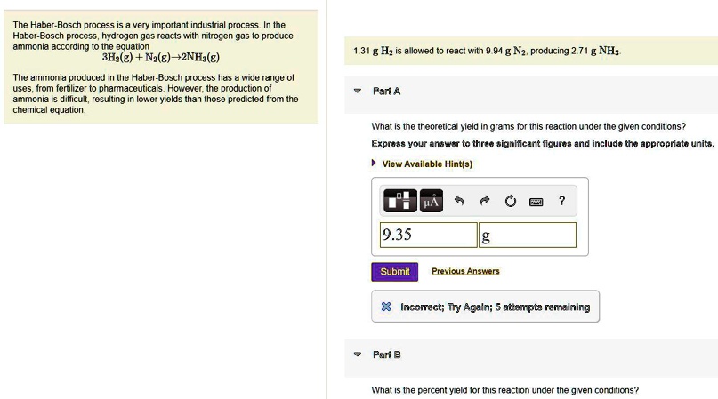 SOLVED: The Haber-Bosch process very important indusinal process In tne ...