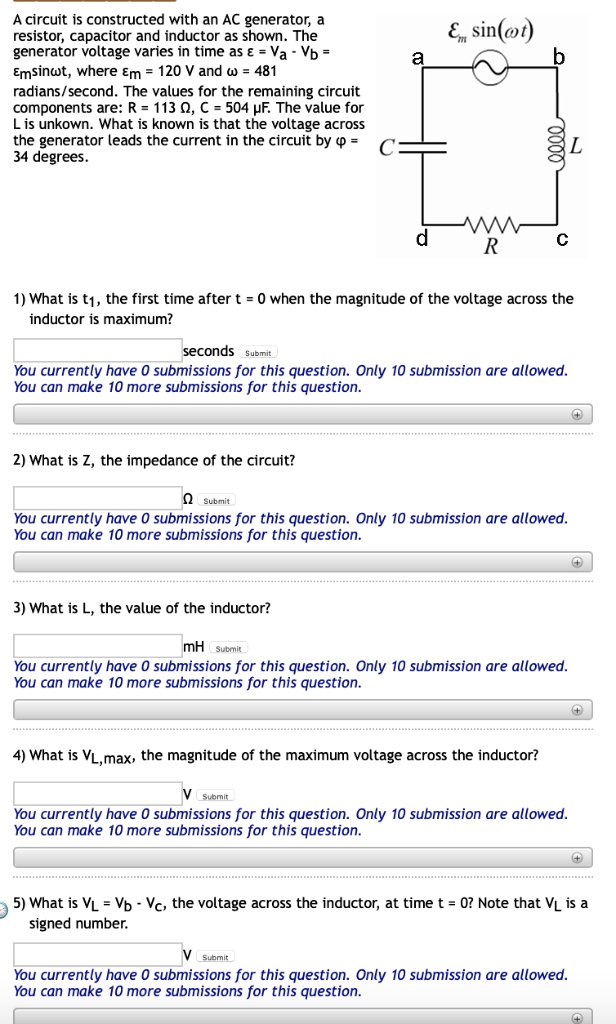 SOLVED: A circuit is constructed with an AC generator; a resistor; capacitor and inductor as ...